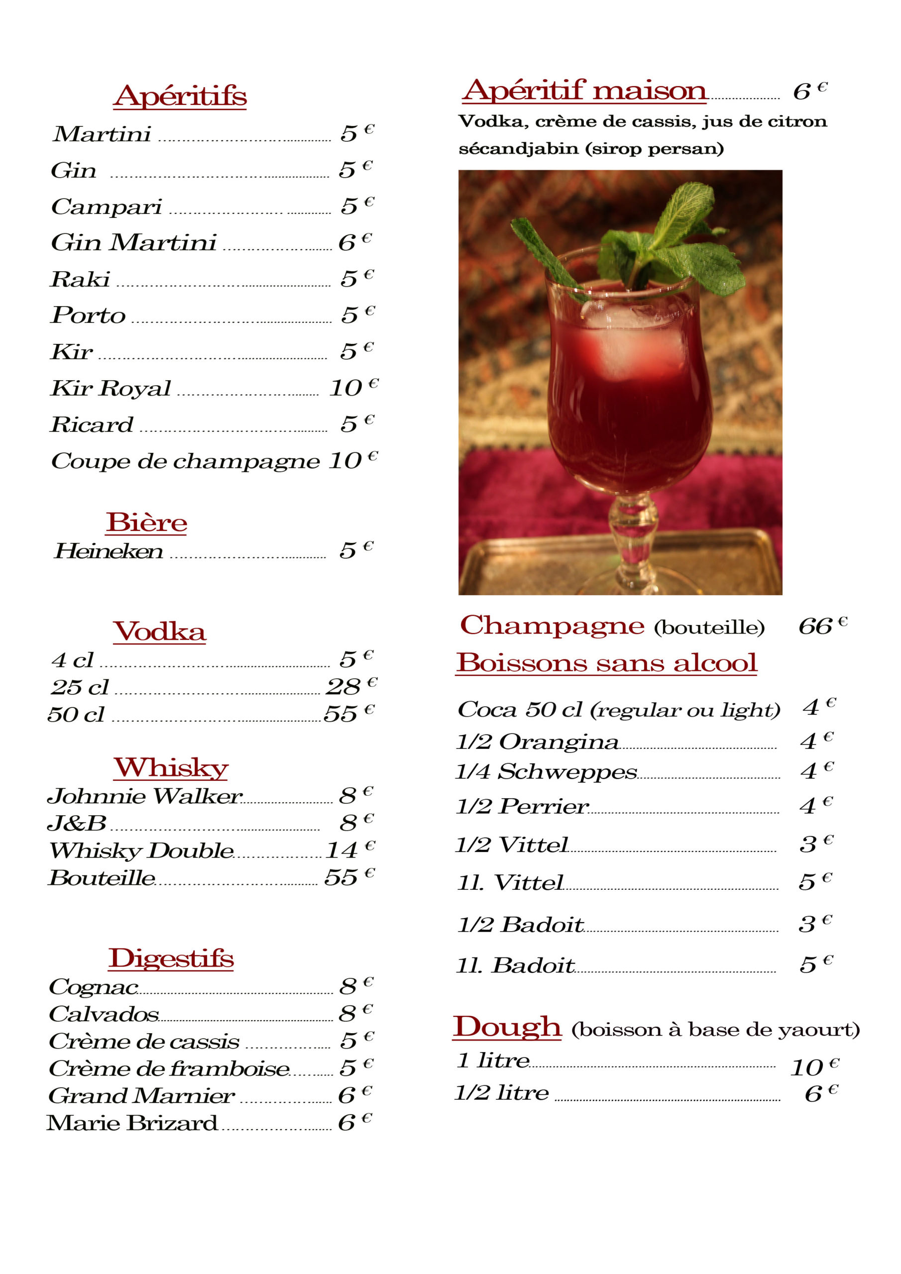 Nos Ap ritifs Et Boissons Restaurant Colbeh Nos Ap ritifs Et Boissons Restaurant Colbeh