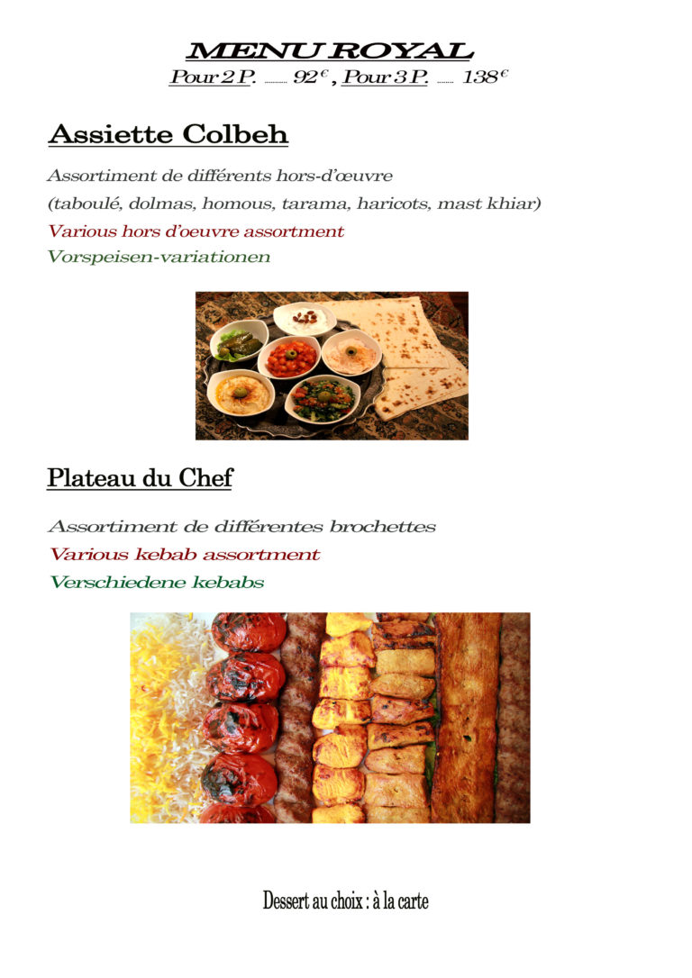Notre Menu Royal - Restaurant Colbeh